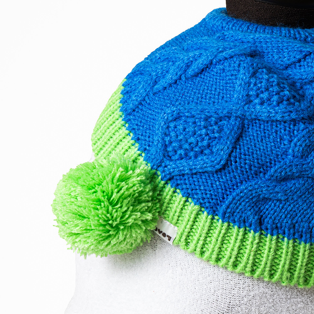 ポンポンにっと帽子(ブルー×グリーン) | LOVOT ウェブストア